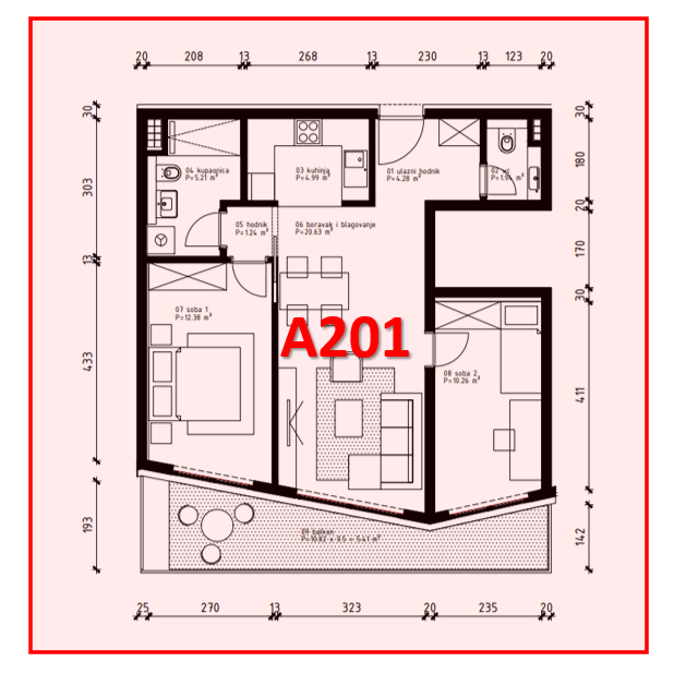A201 - dvosoban stan, 2 kat (two bedroom apartment, 2 nd floor) | Modular stanogradnja - Pula ...